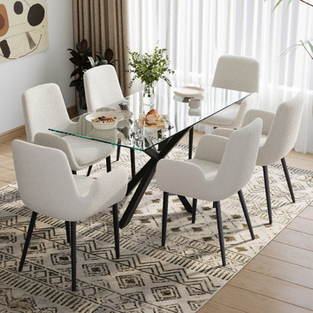 Ever Dreaming Living 6 Seater Kamala Sherpa Dining Table & Chair Set ...