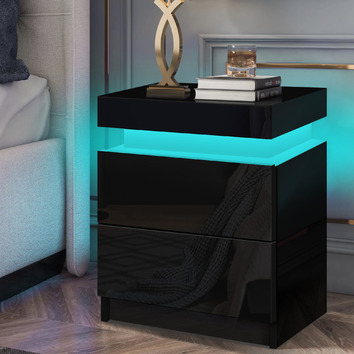 HoxtonRoom Nolen 2 Drawer Bedside Table with LED Light | Temple & Webster