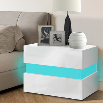 HoxtonRoom Linus 2 Drawer Bedside Table with LED Light | Temple & Webster