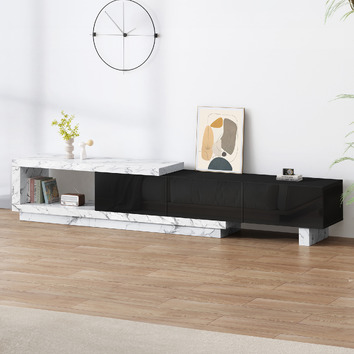 HoxtonRoom Black Zimmerman Marble-Look Extendable Entertainment Unit ...