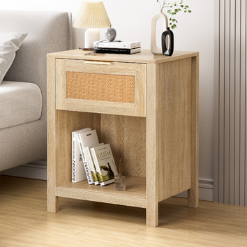 HoxtonRoom Alira Rattan 1 Drawer Bedside Table | Temple & Webster