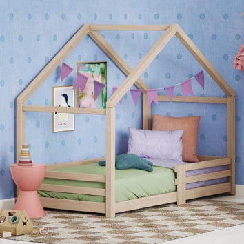 LivingFusion Kids' Yumi Pine Wood House Bed Single | Temple & Webster