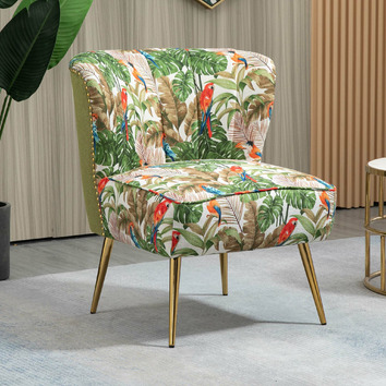 ShirleyLaneFurniture Red Parrot on Green Tropical Forest Accent Chair ...