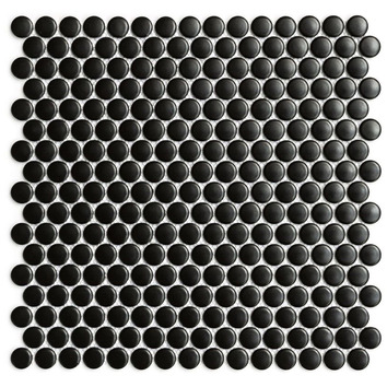 Black Penny Round Matt Porcelain Mosaic Tile Swatch | Temple & Webster