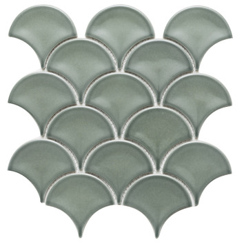 CoveTiles Fish Scale Gloss Mosaic Tile Green Swatch | Temple & Webster