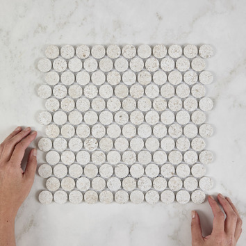 Bilal Beige Penny Round Porcelain Mosaic Tile | Temple & Webster
