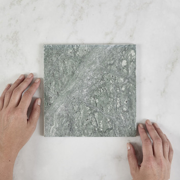 Isha 200 x 200mm Tumbled Green Marble Square Tile | Temple & Webster