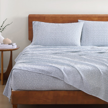 LaneLinen Blue Polka Dot Organic Washed Cotton Sheet Set | Temple & Webster