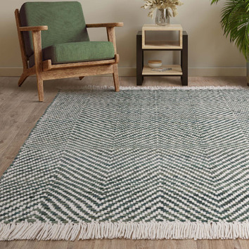 Green Vigo Flat Weave Wool-Blend Rug | Temple & Webster