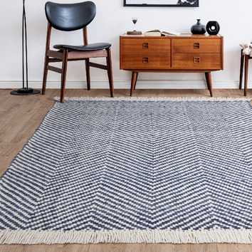 Navy Vigo Flat Weave Wool-Blend Rug | Temple & Webster