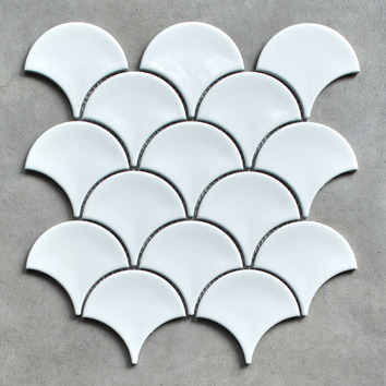 Marin Gloss White Fish Scale Porcelain Mosaic Tile | Temple & Webster