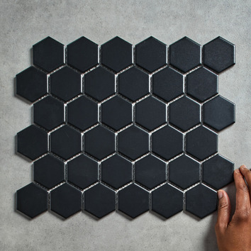 Remi 325 x 281mm Matt Black Hexagon Porcelain Mosaic Tile | Temple ...