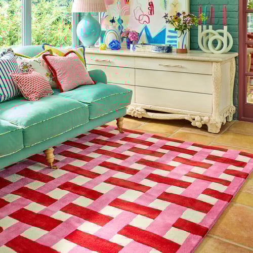 Coral Harsr Basket Weave Hand-Tufted Wool Rug | Temple & Webster