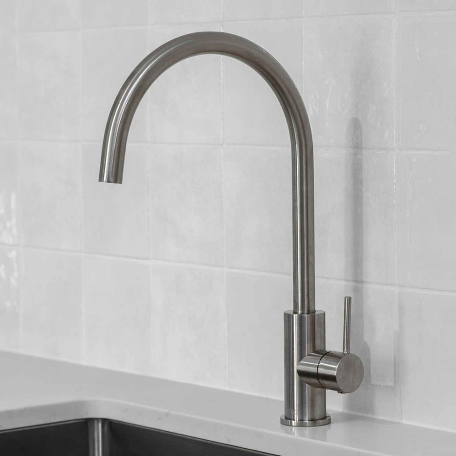 Fienza Kaya Gooseneck Pin Lever Kitchen Sink Mixer | Temple & Webster