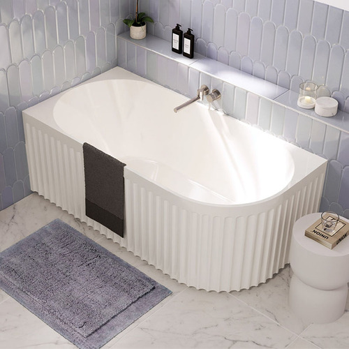 Eleanor 1500mm Gloss White Acrylic Fluted Corner Bath | Temple & Webster