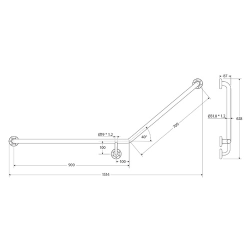 Accessible 900 x 700mm Stainless Steel Left-Hand Grab Rail | Temple ...