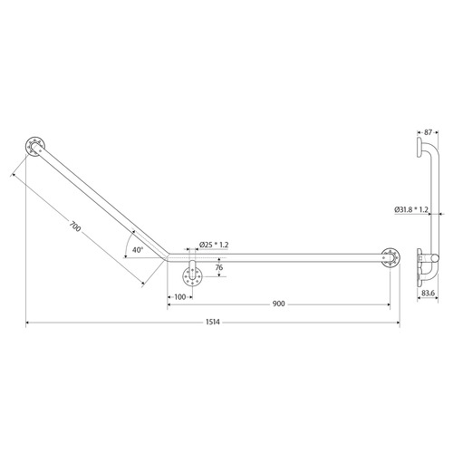 Accessible 900 x 700mm Stainless Steel Right-Hand Grab Rail | Temple ...