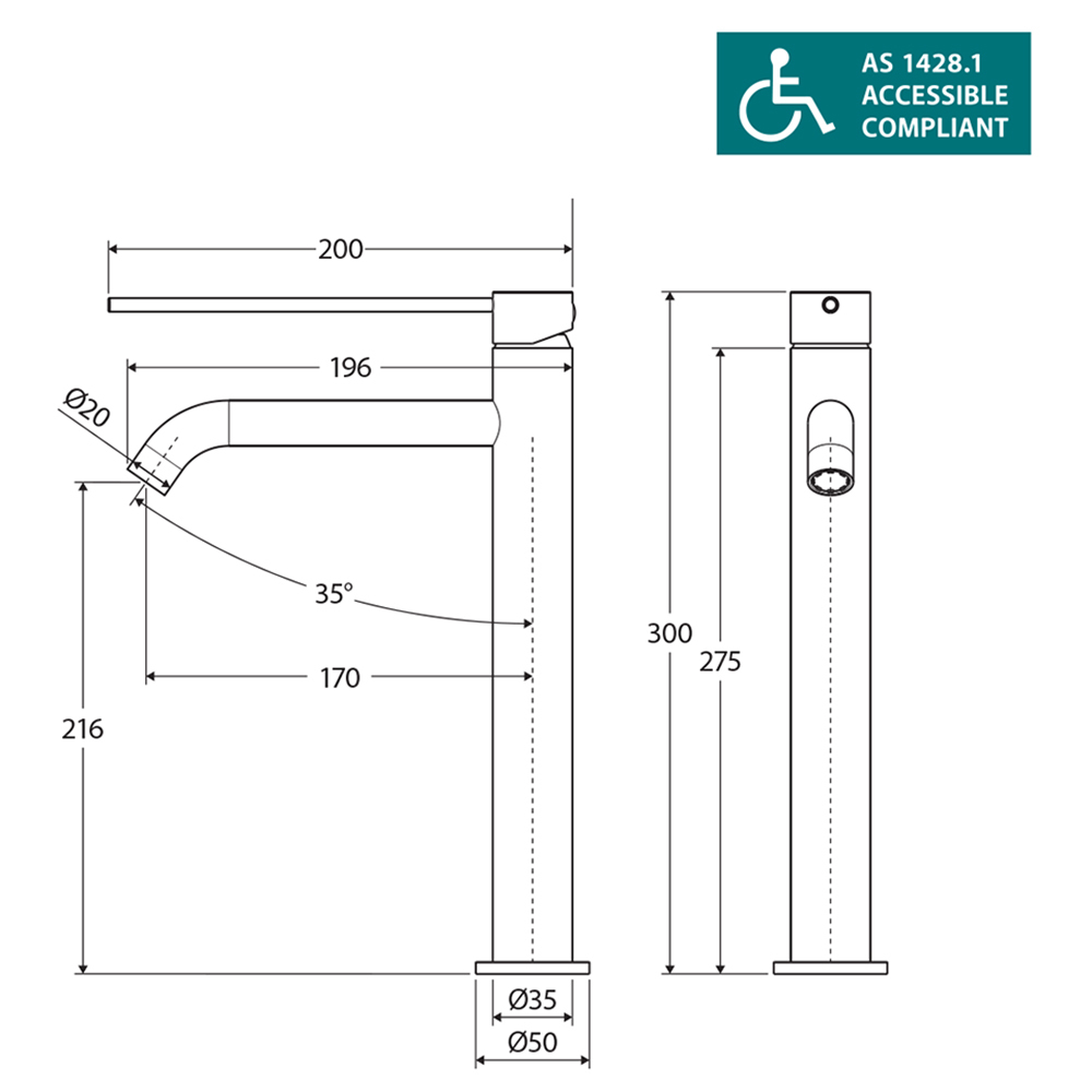 Accessible Kaya Care Tall Extended Lever Basin Mixer | Temple & Webster