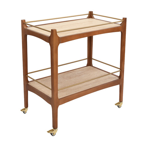 Frieda 2 Tier Travertine Bar Cart | Temple & Webster