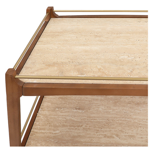 Frieda 2 Tier Travertine Bar Cart | Temple & Webster