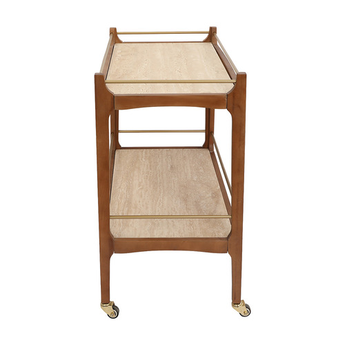 Frieda 2 Tier Travertine Bar Cart | Temple & Webster