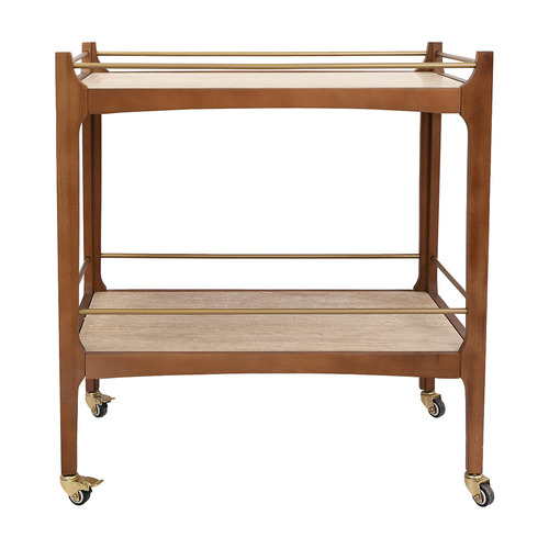 Frieda 2 Tier Travertine Bar Cart | Temple & Webster