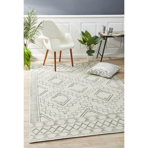 Natural White & Grey Textured Ida Rug | Temple & Webster