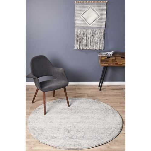 Network Rugs Oxus Silver & Grey Power Loomed Modern Round Rug | Temple ...