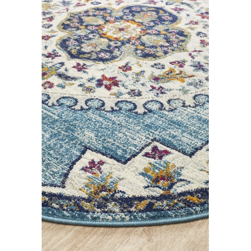Network Rugs Blue Medallion Vintage Look Round Rug | Temple & Webster