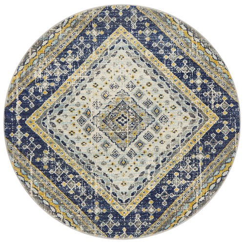 Network Rugs Navy & Ivory Diamond Vintage Look Round Rug | Temple & Webster
