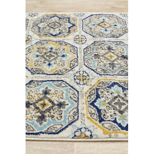 Network Rugs Blue & Yellow Garden Circle Vintage Look Runner | Temple ...