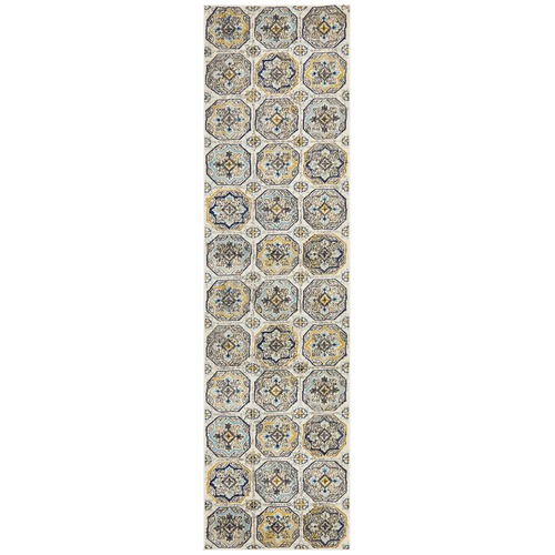 Network Rugs Blue & Yellow Garden Circle Vintage Look Runner | Temple ...