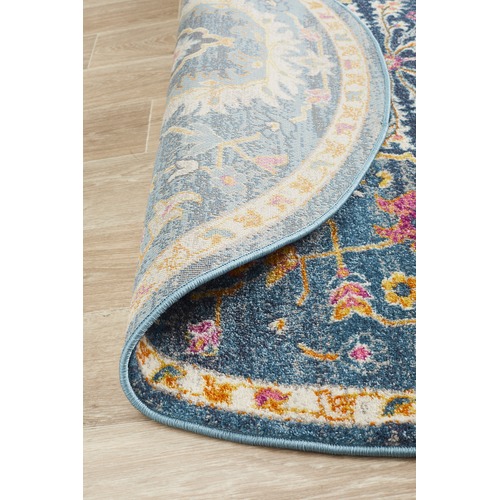 Network Rugs Navy Wreath Vintage Look Round Rug | Temple & Webster