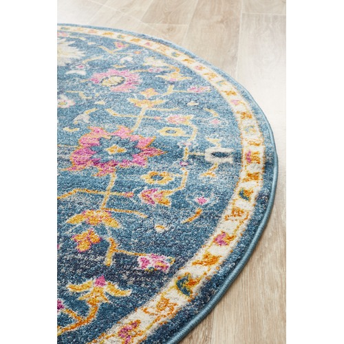 Network Rugs Navy Wreath Vintage Look Round Rug | Temple & Webster