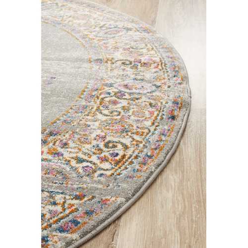 Network Rugs Grey Oriental Vintage Look Round Rug | Temple & Webster