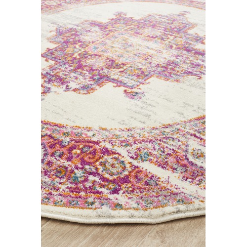 Network Rugs Pink & Ivory Oriental Vintage Look Round Rug | Temple ...
