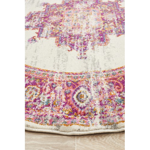 Network Rugs Pink & Ivory Oriental Vintage Look Round Rug | Temple ...