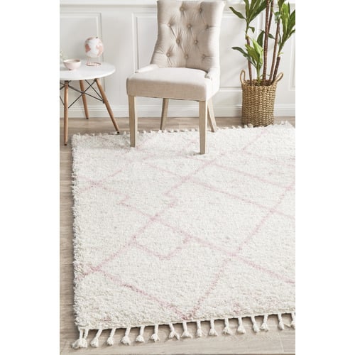 Network Rugs Ivory & Pink Samira Fringed Rug | Temple & Webster