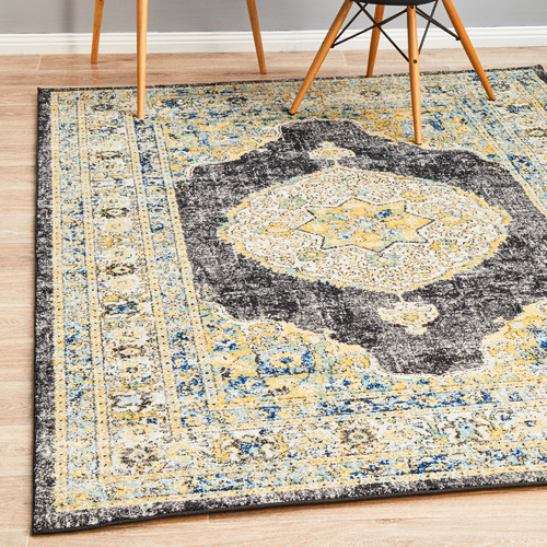 Network Rugs Yellow & Charcoal Transitional Distressed Rug | Temple ...