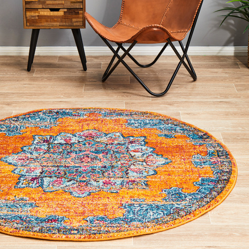 Network Rust Transitional Distressed Round Rug | Temple & Webster