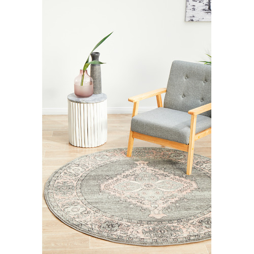 Network Rugs Grey Power-Loomed Bohemian Round Rug | Temple & Webster