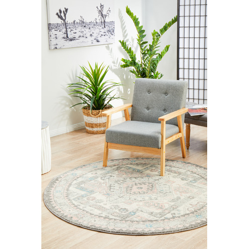 Network Rugs Silver Power-Loomed Bohemian Round Rug | Temple & Webster
