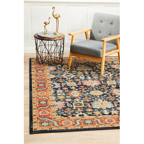 Network Rugs Navy & Rust Power-Loomed Transitional Rug | Temple & Webster