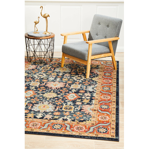 Network Rugs Navy & Rust Power-Loomed Transitional Rug | Temple & Webster