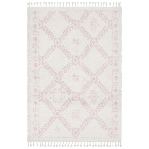Network Ivory & Pink Rabia Fringed Tribal-Style Rug | Temple & Webster