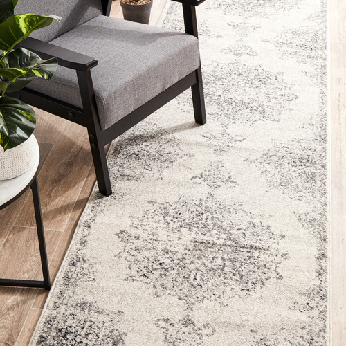 Network Rugs White & Silver Vintage Look Hilda Runner | Temple & Webster