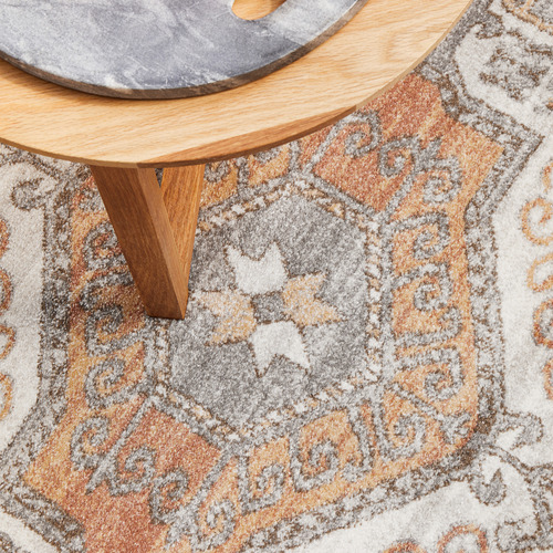 Network Rugs Grey & Peach Vintage Look Aztec Round Rug | Temple & Webster