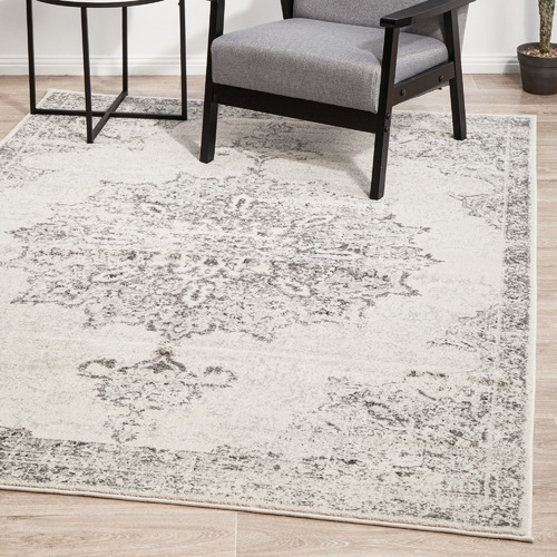 Network Rugs White & Silver Vintage-Look Hilda Rug | Temple & Webster