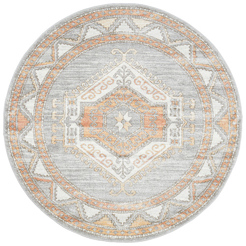 Network Rugs Grey & Peach Vintage Look Aztec Round Rug | Temple & Webster