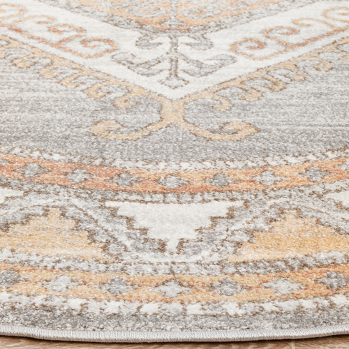 Network Rugs Grey & Peach Vintage Look Aztec Round Rug | Temple & Webster
